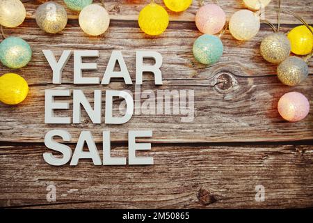 Year End Sale alphabet letters decorate with LED cotton balls on wooden ...