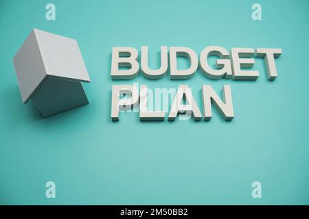Budget Plan alphabet letters with House Model and Clock on blue ...
