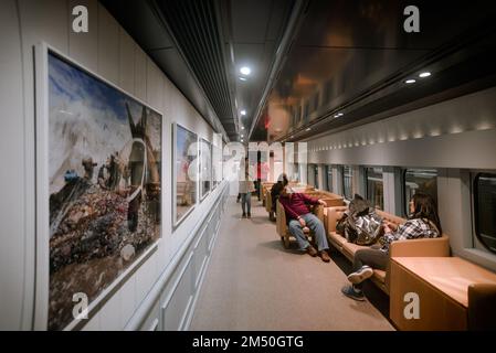 Gunma, Japan - Nov 9, 2019. Inside the luxury carriage of the Genbi ...