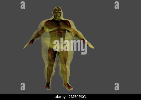 3D render. Athletic man inside an obese body on a gray background Stock ...