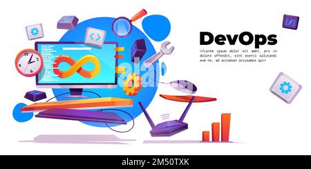 Continuous DevOps banner. Concept of development operations, communication of programmers and ...