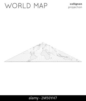 World map. Globe in collignon projection, with graticule lines style ...
