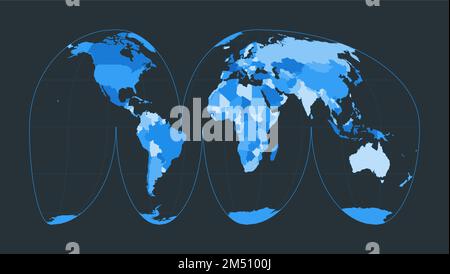 Map of the World. Goode's interrupted Mollweide projection. Globe with ...