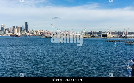 A variety of ships and machinery create congestion at the Port of ...