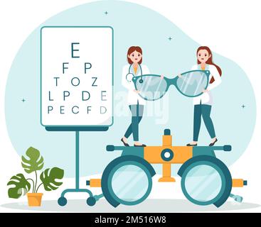 Optometrist with Ophthalmologist Checks Patient Sight, Optical Eye Test ...