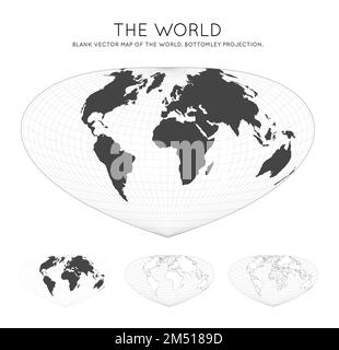 Map of The World. Bottomley projection. Globe with latitude and ...