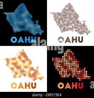 O'ahu island map of Hawaii. Simple outline. Vector hand drawn ...