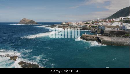 Waterfront of beautiful Garachico town and volcanic shore. Tenerife ...