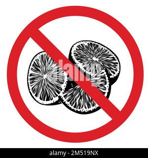 Forbidden sign with orange for stickers and badges. Do not eat citrus ...