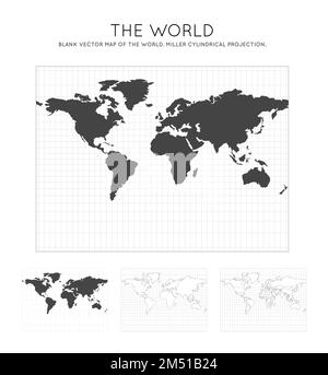 World map with latitude lines. Miller cylindrical projection. Plain ...