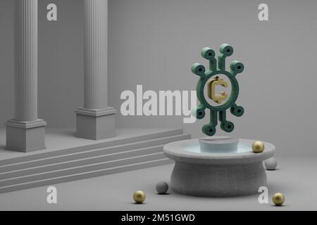 Beautiful illustrations Blockchain Token symbol icon on a fountain and ...