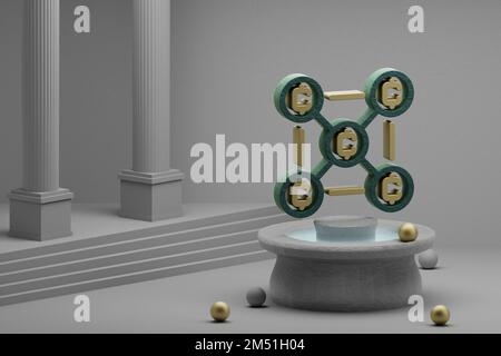 Beautiful illustrations Blockchain Coins symbol icon on a fountain and ...