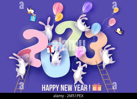 2023 Chinese new year of cute cartoon rabbit and Chinese style red ...