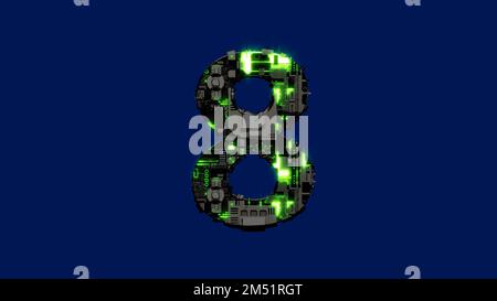 number 5 - dark rough metal scrap font with glowing green, isolated ...