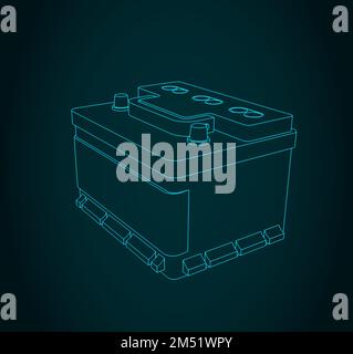 Stylized vector illustration of blueprints of battery module Stock ...