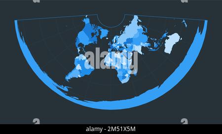 Vector world map. Conic equidistant projection. Plain world ...