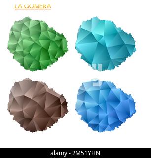 Set of vector maps of La Gomera. Vibrant waves design. Bright map of island in geometric smooth ...