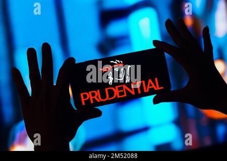 In this photo illustration, the Prudential plc logo is displayed on a ...