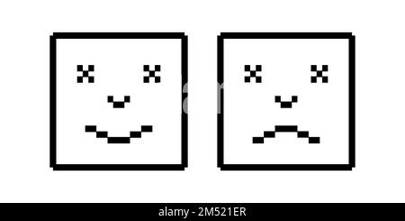 Pixel sad linear face in the square. Flat icon vector Stock Vector ...
