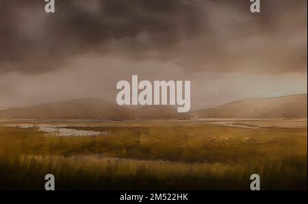 A beautiful illustration of hills on a gloomy day Stock Photo - Alamy