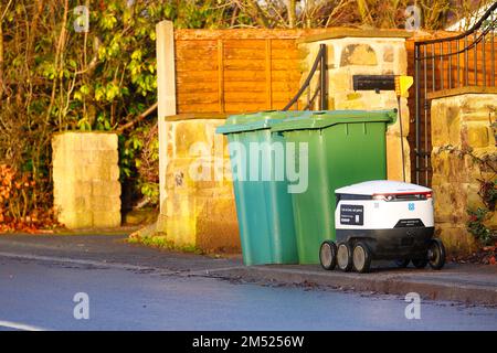 Autonomous robot approaches an obstacle on a pavement in Leeds,West ...