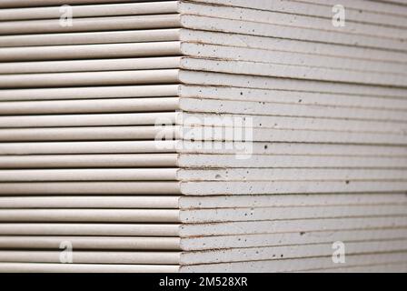 The stack of WHITE drywall Standard Gypsum board panel. Plasterboard ...
