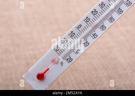 Thermometer placed on a brown canvas background Stock Photo - Alamy