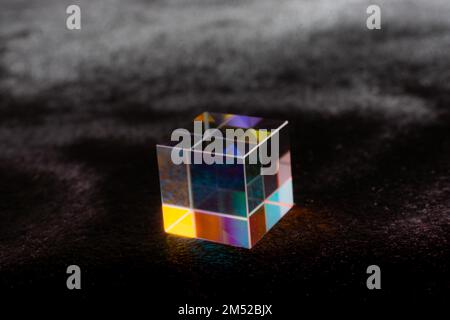 Optical glass cube Light dispersion,spectrum. Physics optics ray refractions Stock Photo - Alamy
