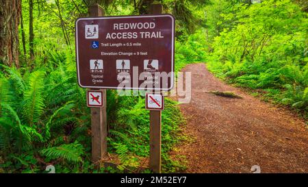 Redwood Access Trail sign, Prairie Creek Redwoods State Park, Redwood ...