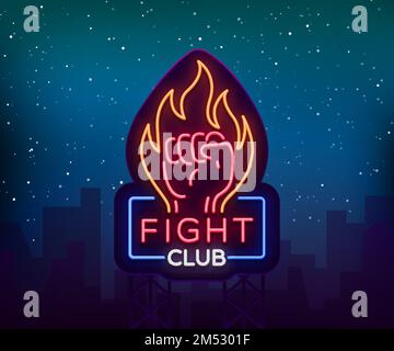Fight neon sign, light night billboard, isolated vector illustration ...
