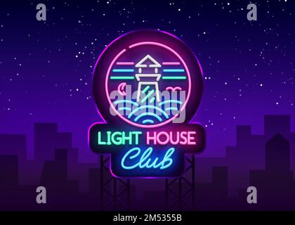 Night Club Lighthouse Neon Sign. Lighthouse Logo in Neon Style, Symbol ...