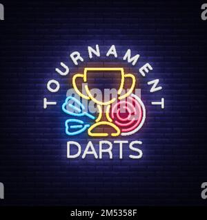 Darts Tournament neon sign. Vector illustration. Bright nightly Darts ...