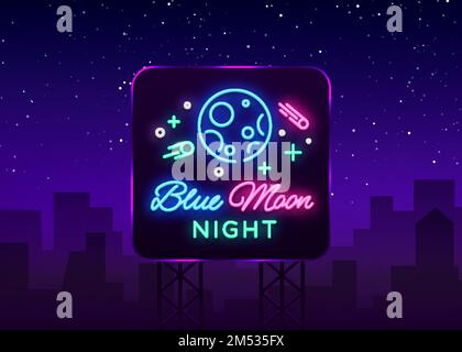 Blue Moon Night Club Logo in Neon Style. Neon Sign, Light Banner, Night ...