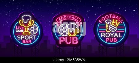 Sports bar collection logos neon vector. Sports pub set neon signs ...