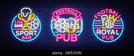 Sports bar collection logos neon vector. Sports pub set neon signs ...