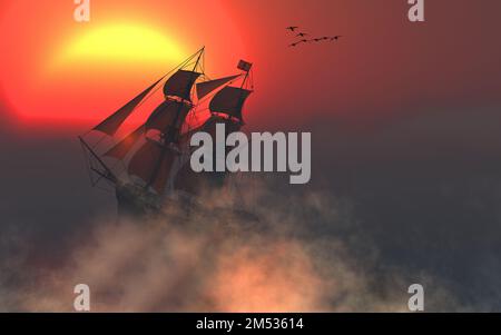 A Spanish Brig Sailing Through A Storm Stock Photo - Alamy