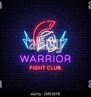 Fight Club neon sign. Warrior logo in neon style. Design template ...