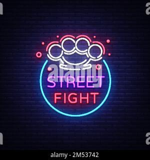 Street fight logo in neon style. Fight Club neon sign. Logo with brass ...