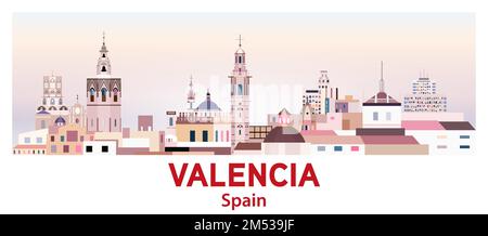 Valencia Spain City Skyline with Color Buildings Isolated on White ...