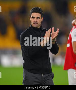 Mikel Arteta manager of Arsenal applauds the fans after the game during ...