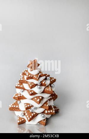 Gingerbread Christmas tree on silver background, copy space Stock Photo ...