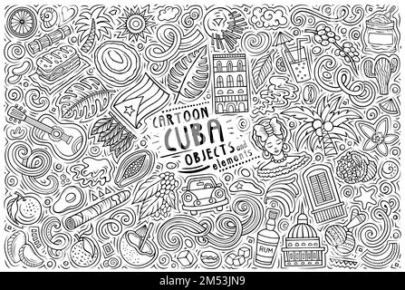 Cartoon vector doodle set of Cuban traditional symbols, items and ...