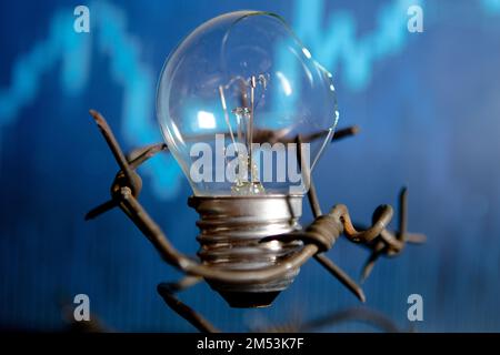 Broken electric light bulb with barbed wire. Concept of electricity ...