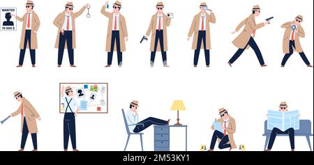 Inspecting detective character. Mystery inspector investigating case ...