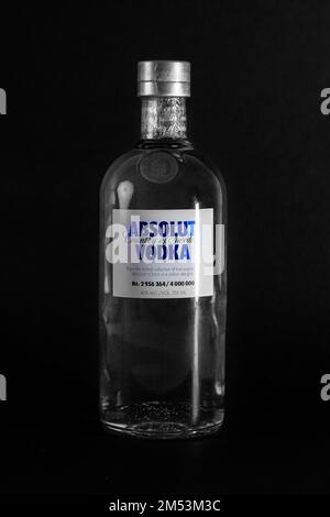 A vertical shot of a Limited edition Absolut Vodka bottle placed in ...