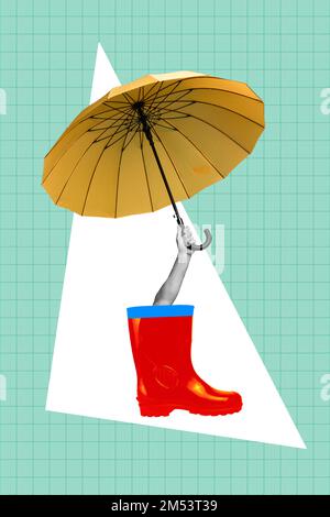 Creative abstract collage of hand hold fork halloween pumpkin head ...