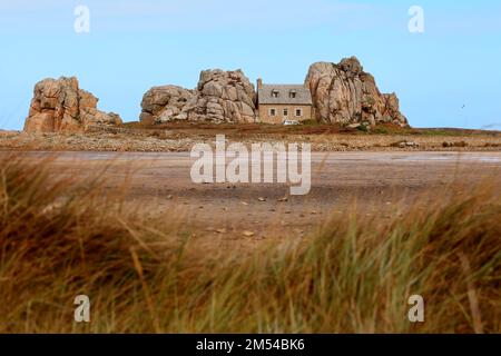 Country house between rocks near Le Gouffre, Brittany, France Stock ...