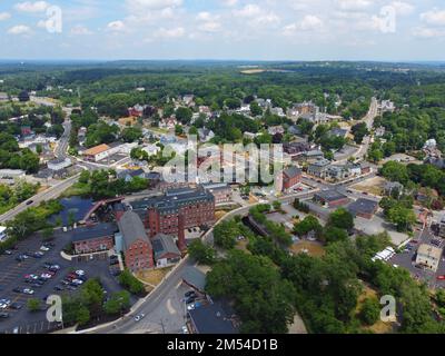 Spicket Falls Mill at Spicket River aerial view Methuen downtown in ...