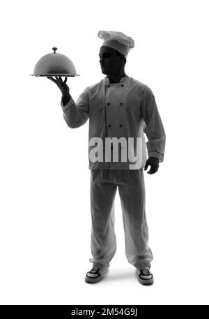 Silhouette of male chef with cloche on white background Stock Photo - Alamy