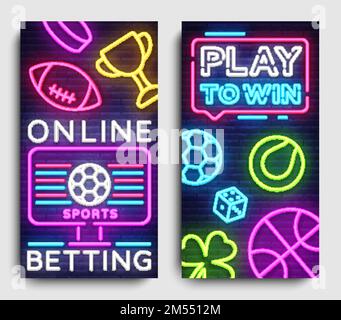 Sports betting vertical banner vector design template. Neon Signs ...